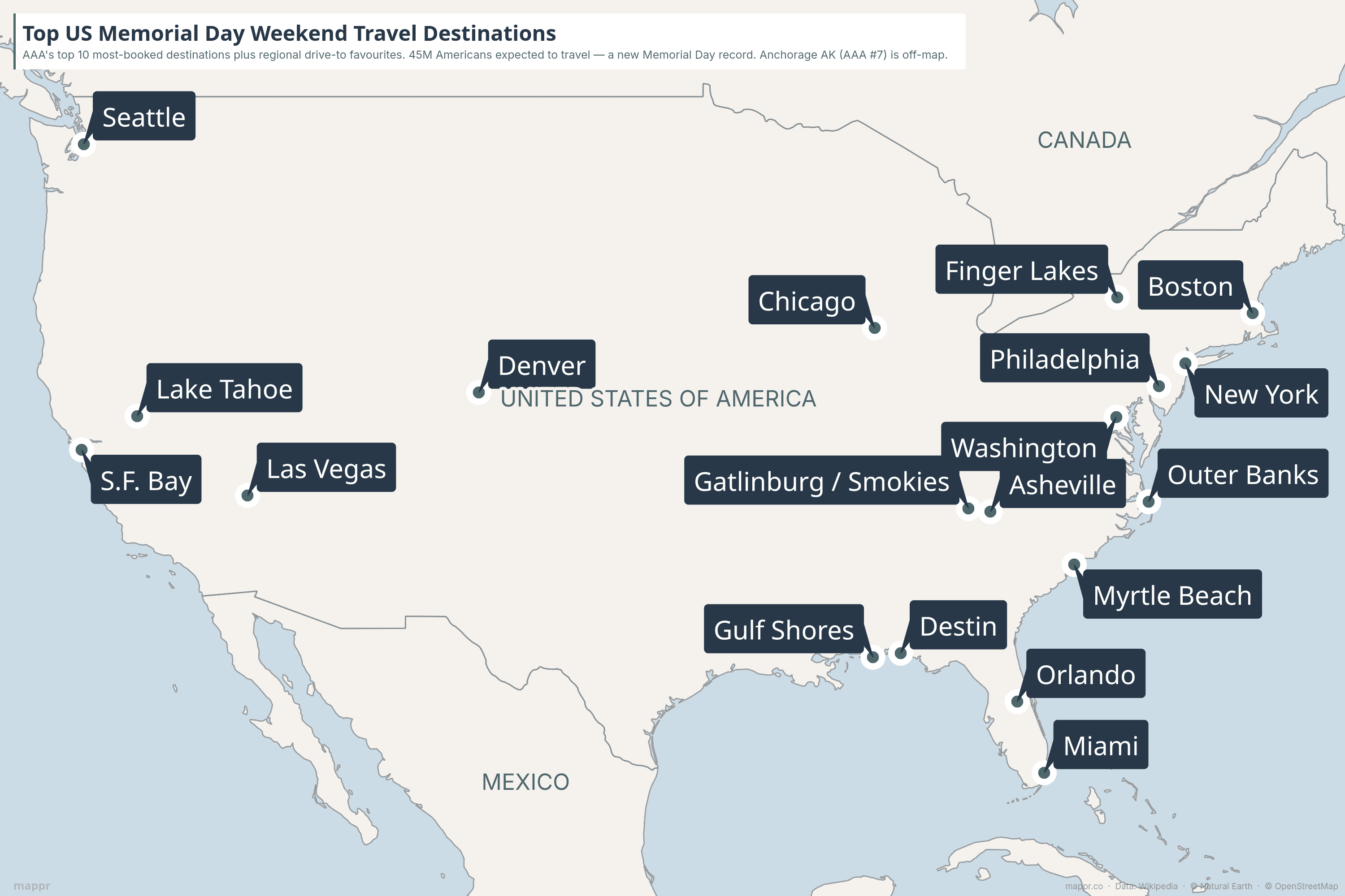 Mapped: Top US Memorial Day Weekend Travel Destinations — 45 Million ...