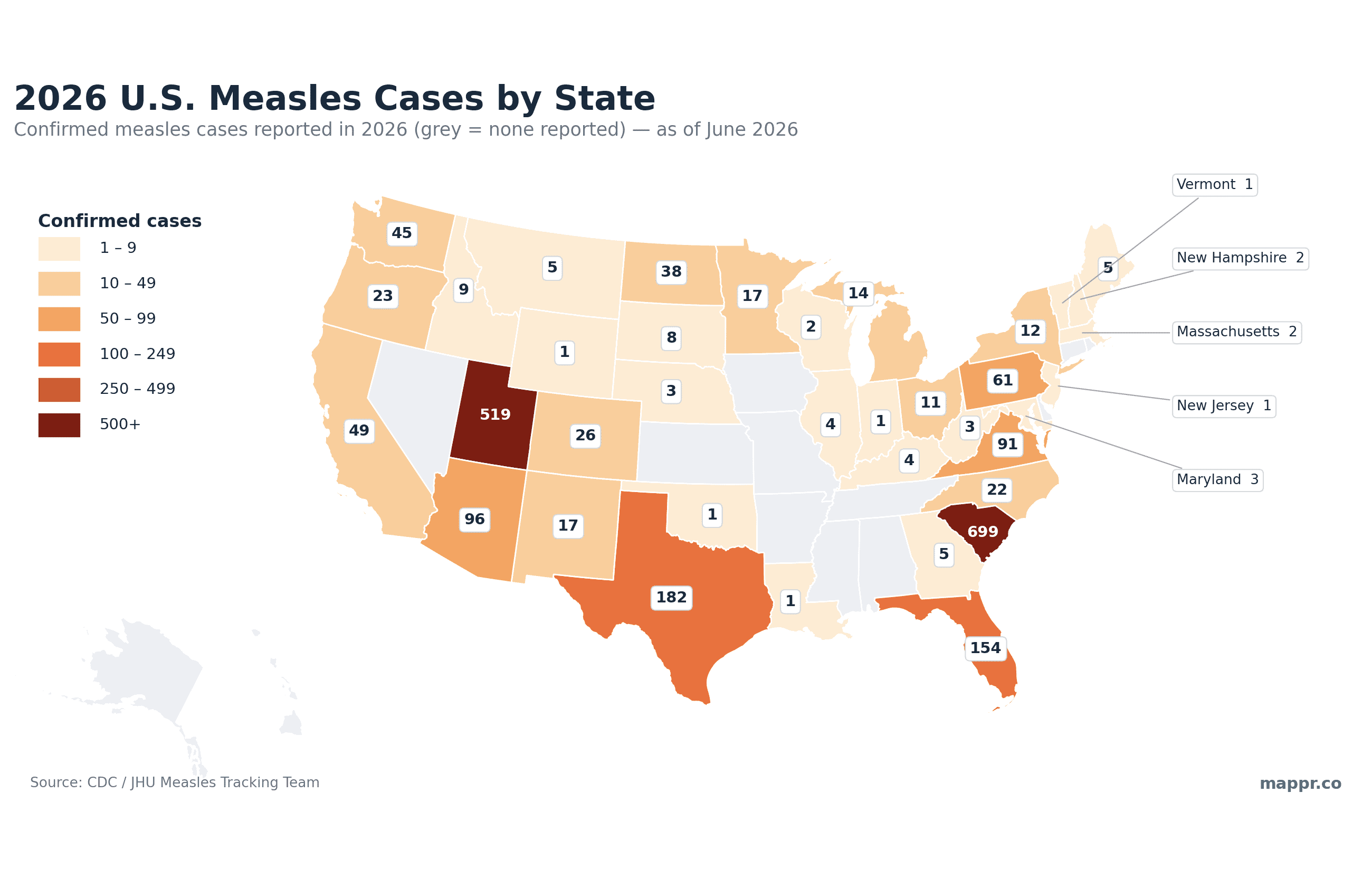 2026 U.S. Measles Outbreak Map by State: Cases, Hotspots, and ...