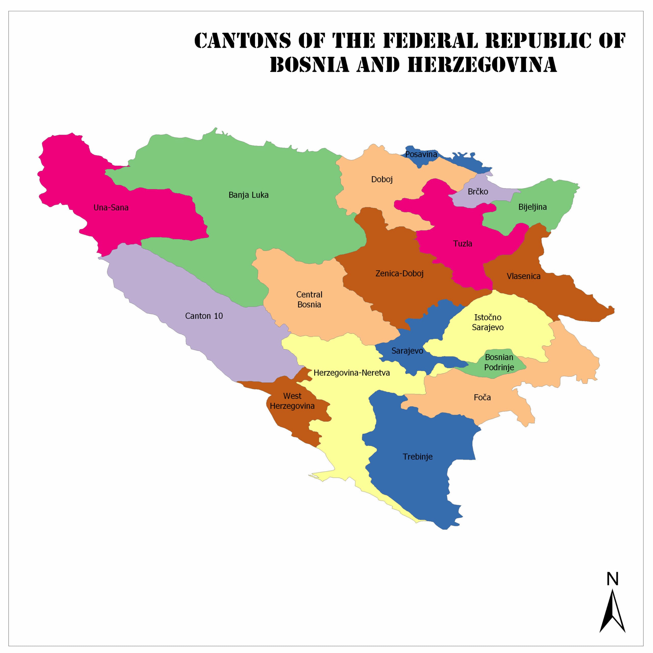 Cantons of the Federation of Bosnia and Herzegovina | Mappr