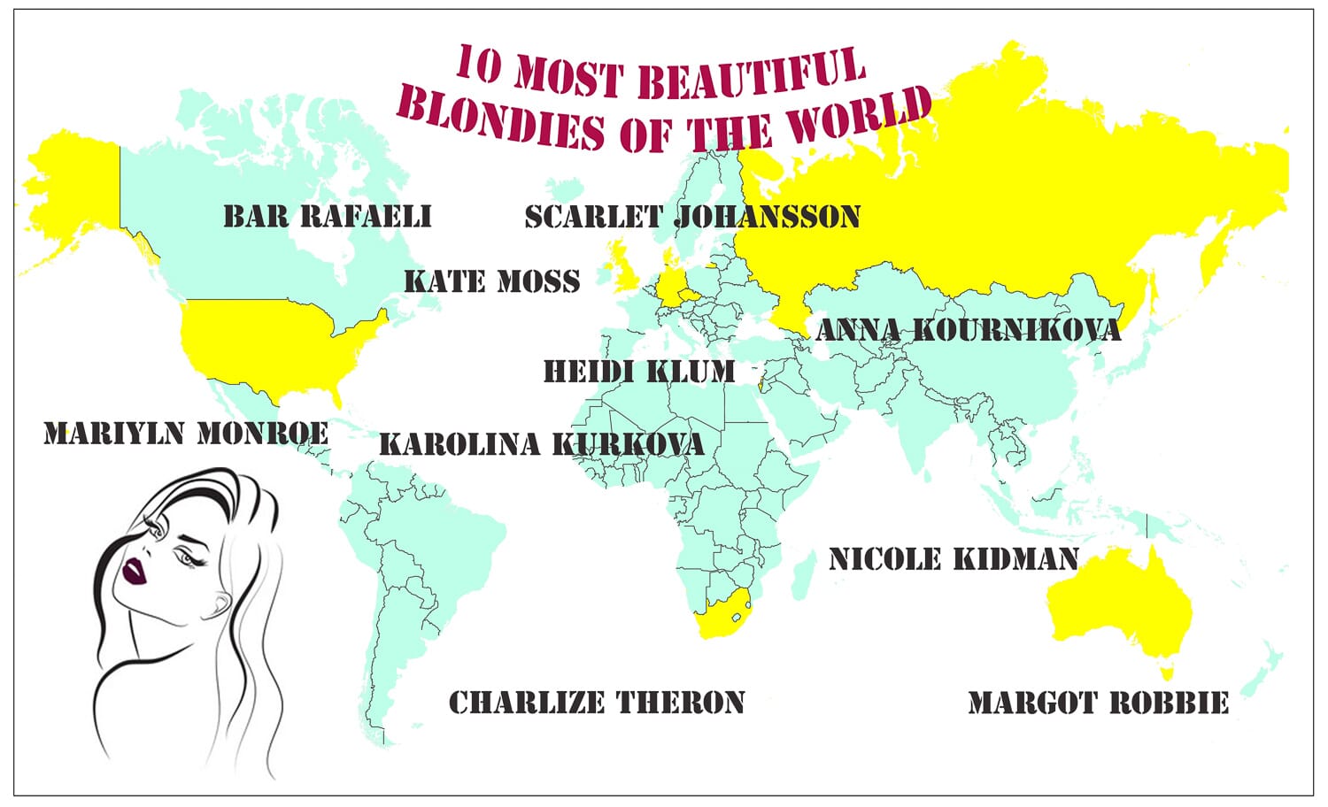 Mapping Beauty: The World's 10 Most Captivating Blondes - with AI generated art. | Mappr