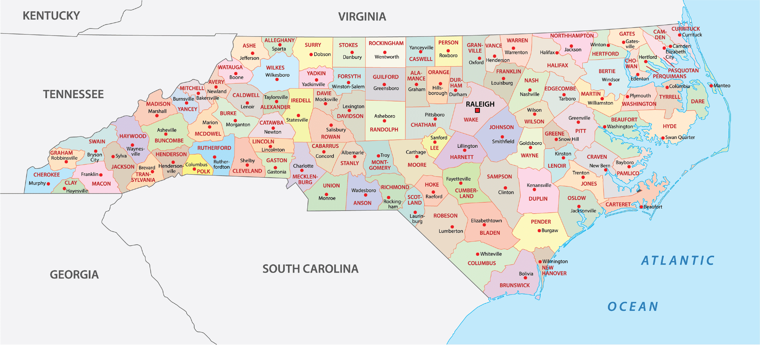 North Carolina Counties Map | Mappr