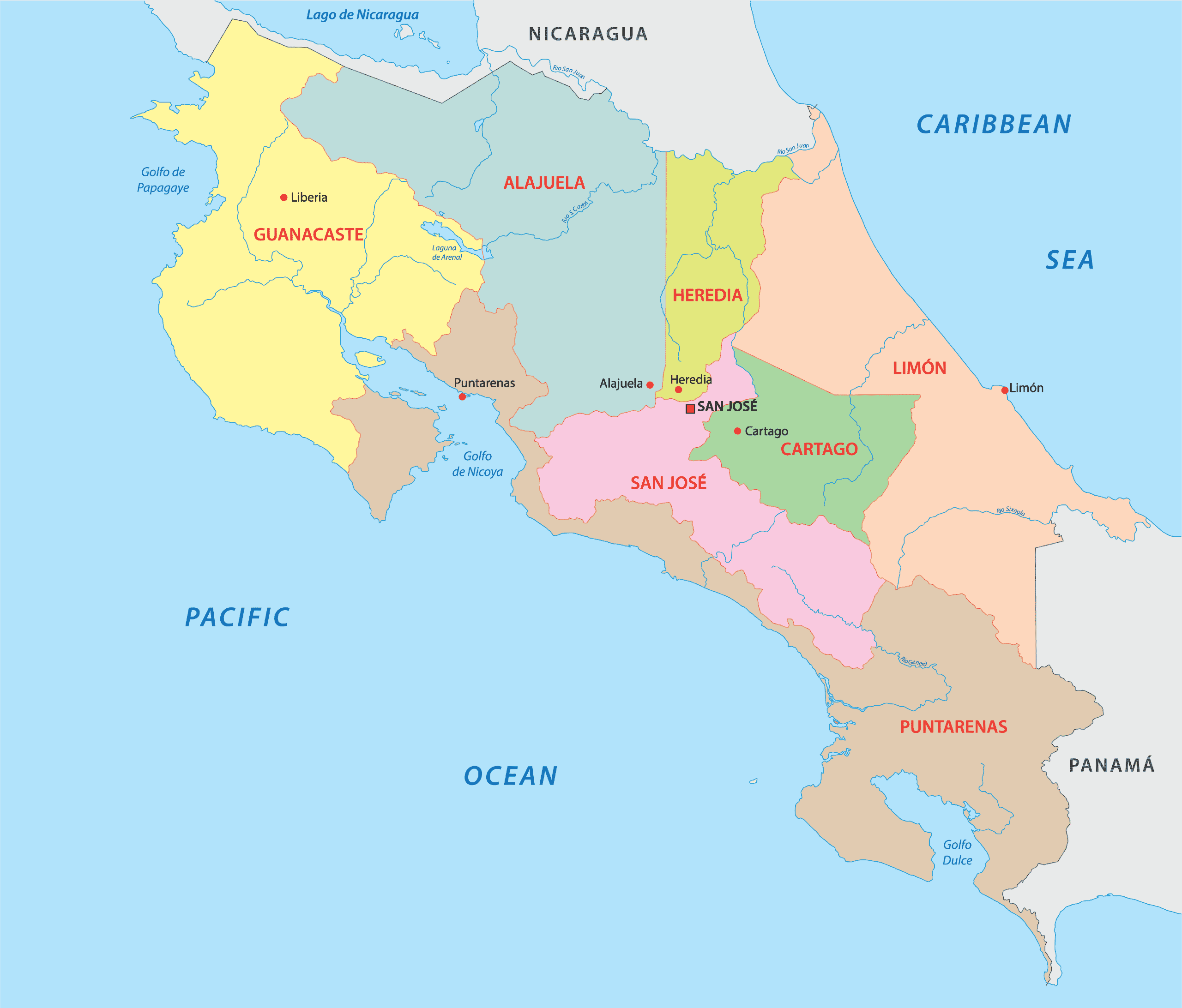 Costa Rica Provinces and Regions Map | Mappr