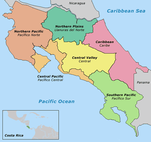 Costa Rica Provinces and Regions Map | Mappr