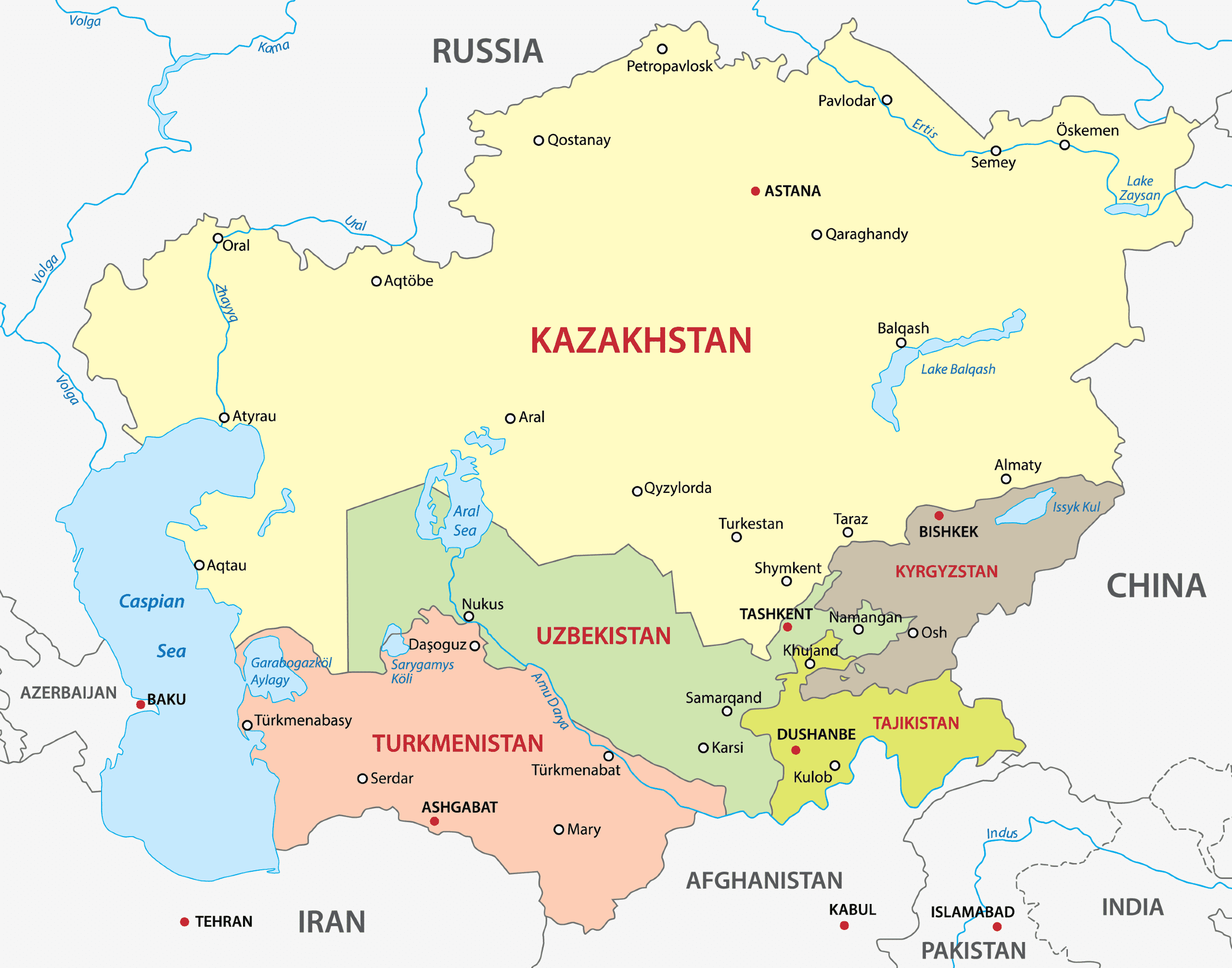 Central Asia Map and Countries | Mappr