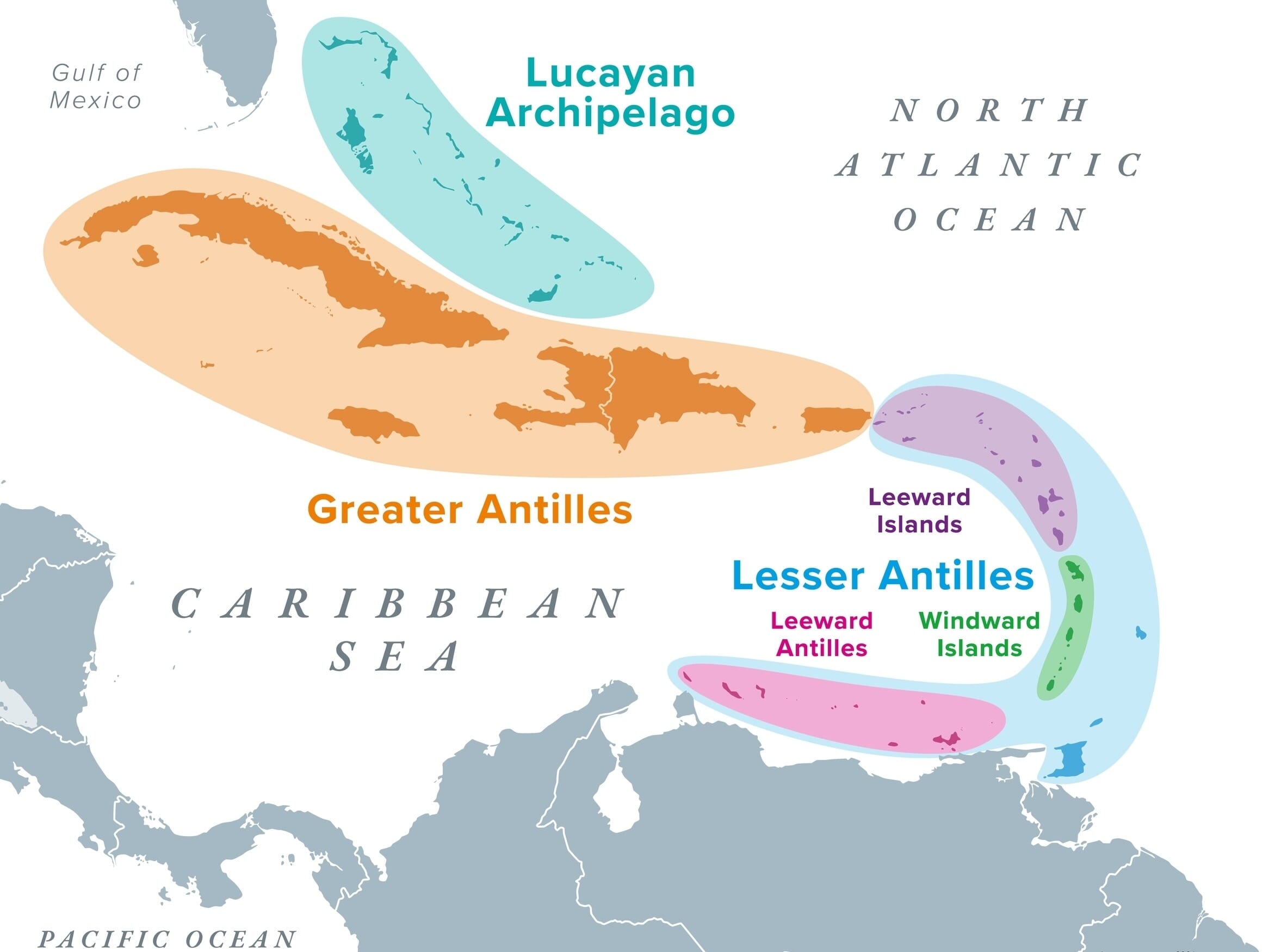 Caribbean Islands Map with Countries, Sovereignty, and Capitals | Mappr