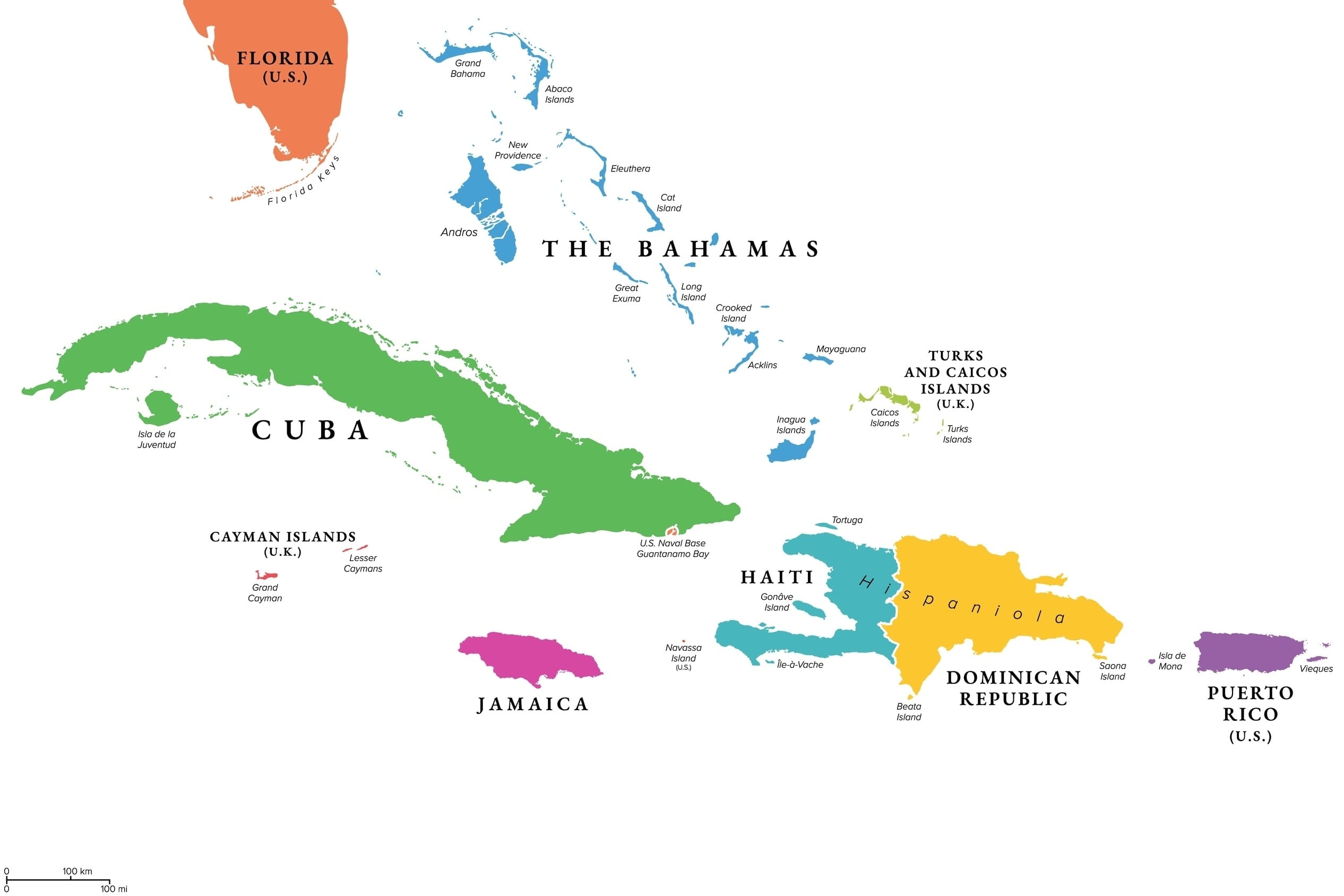 Caribbean Islands Map with Countries, Sovereignty, and Capitals | Mappr