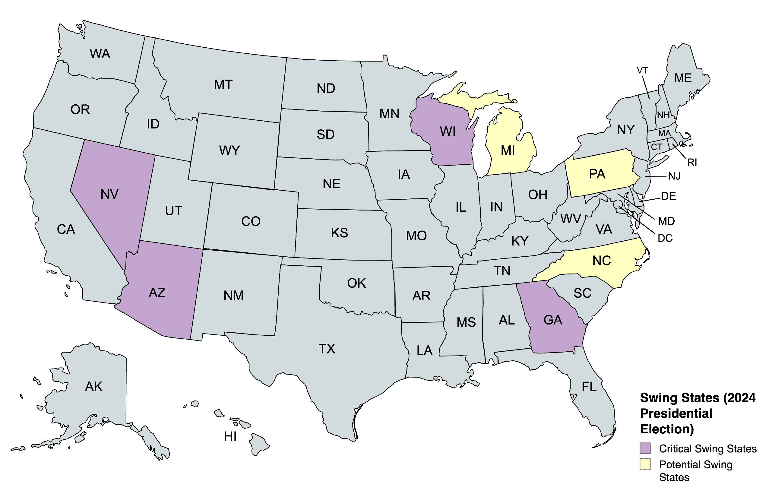 Swing States Map 2024: America's Electoral Battlegrounds | Mappr