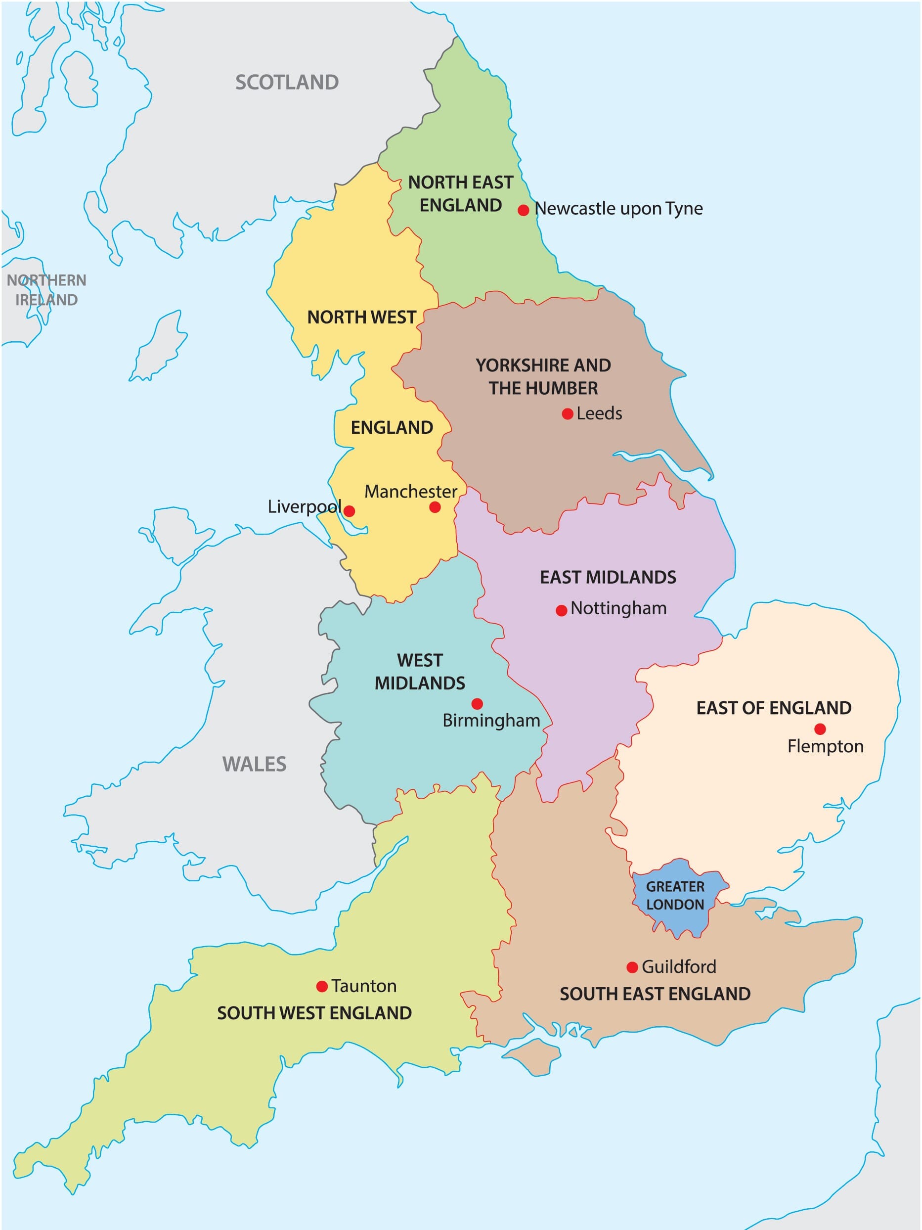 Regions of England Map and Tourist Attractions | Mappr
