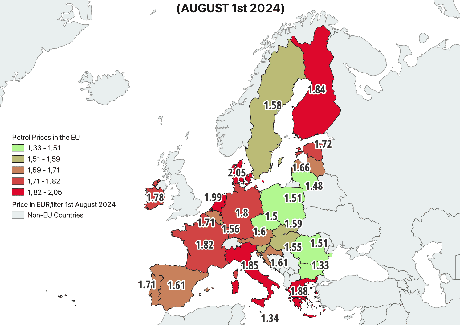 EU Car Fuel Prices: €/$ per Liter/Gallon (September 2024)