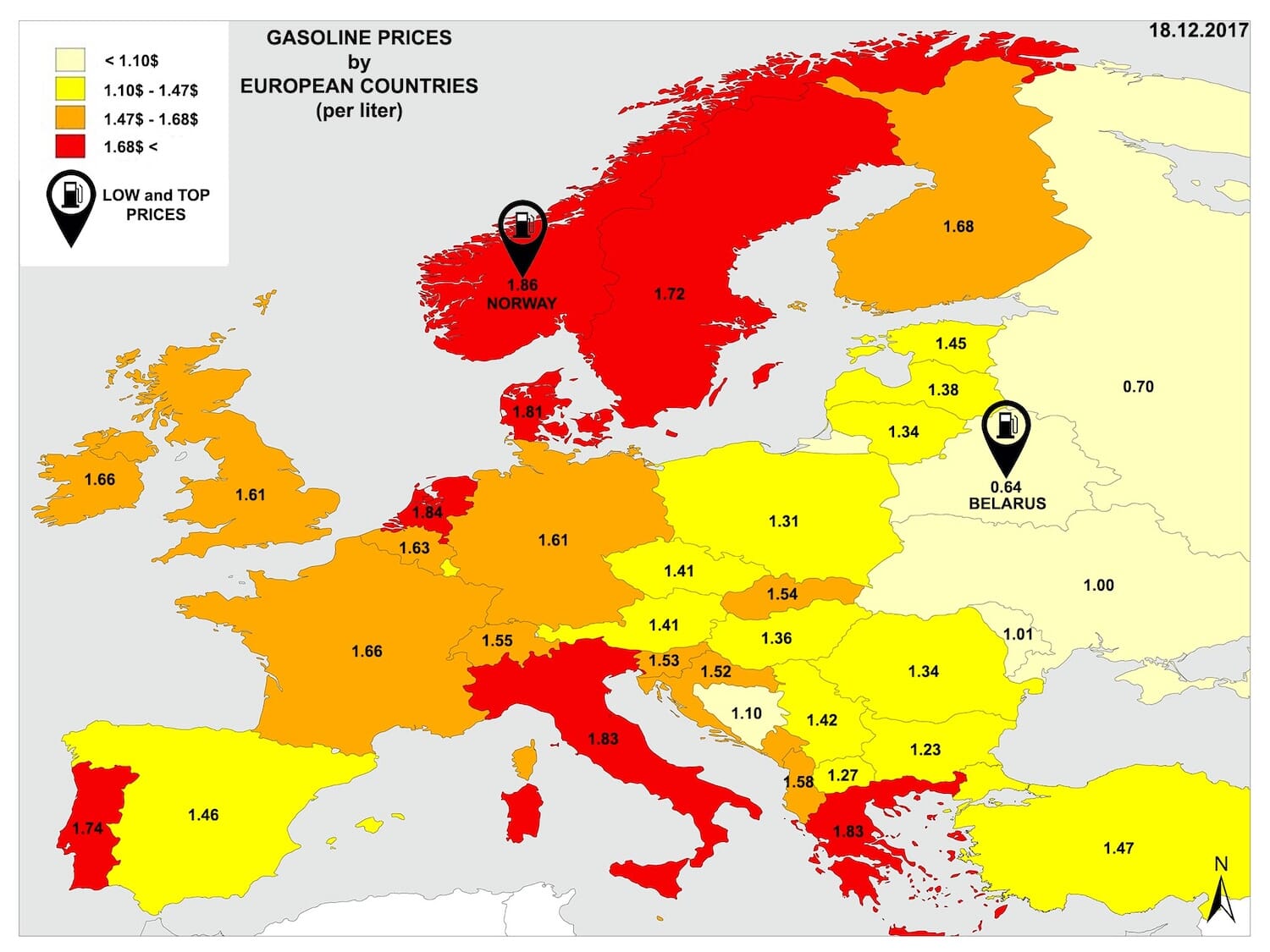 EU Gasoline/Petrol Prices: Table and Map (October 2025)