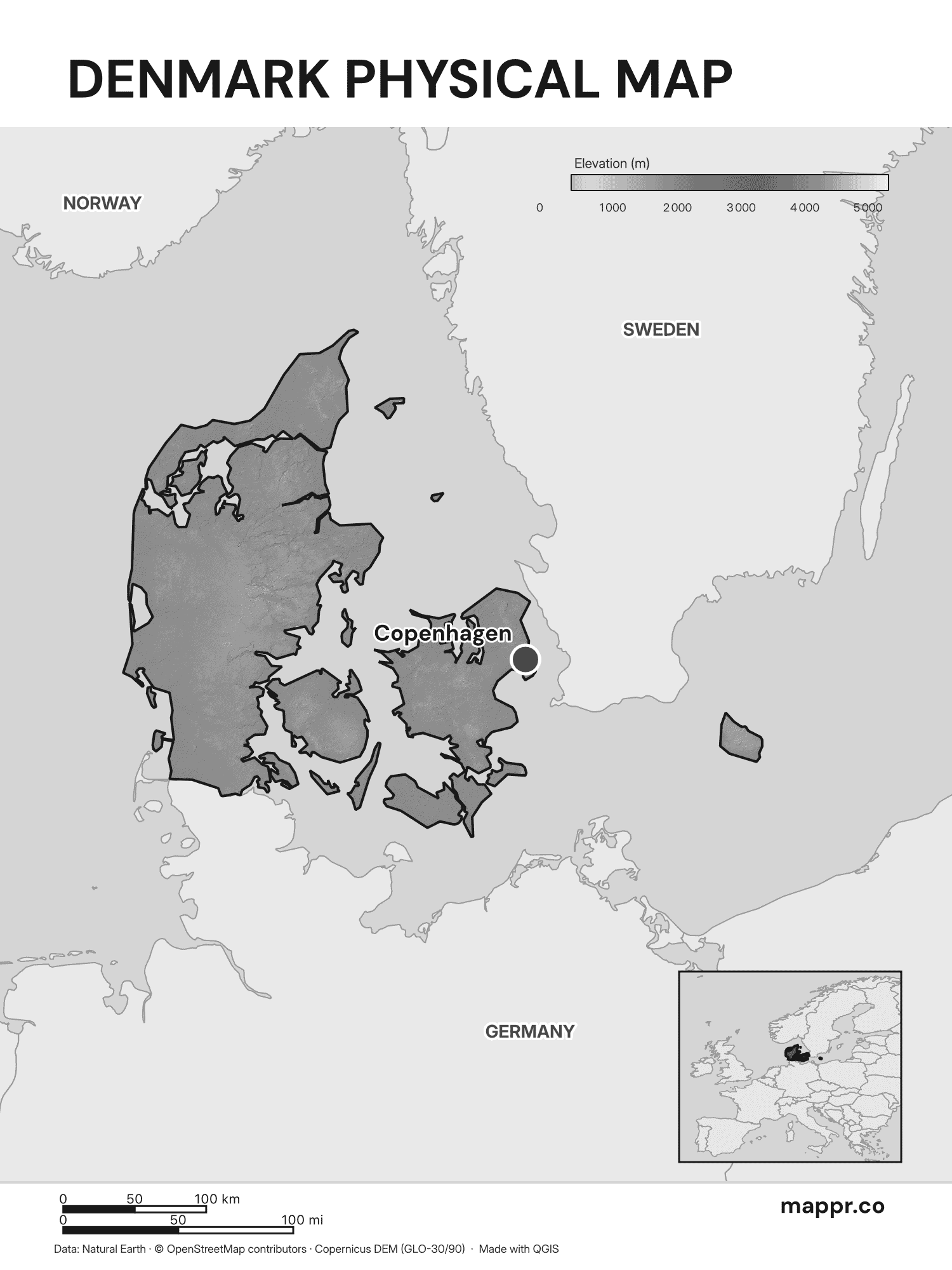 Denmark Maps — Free Printable Maps of Denmark | Mappr