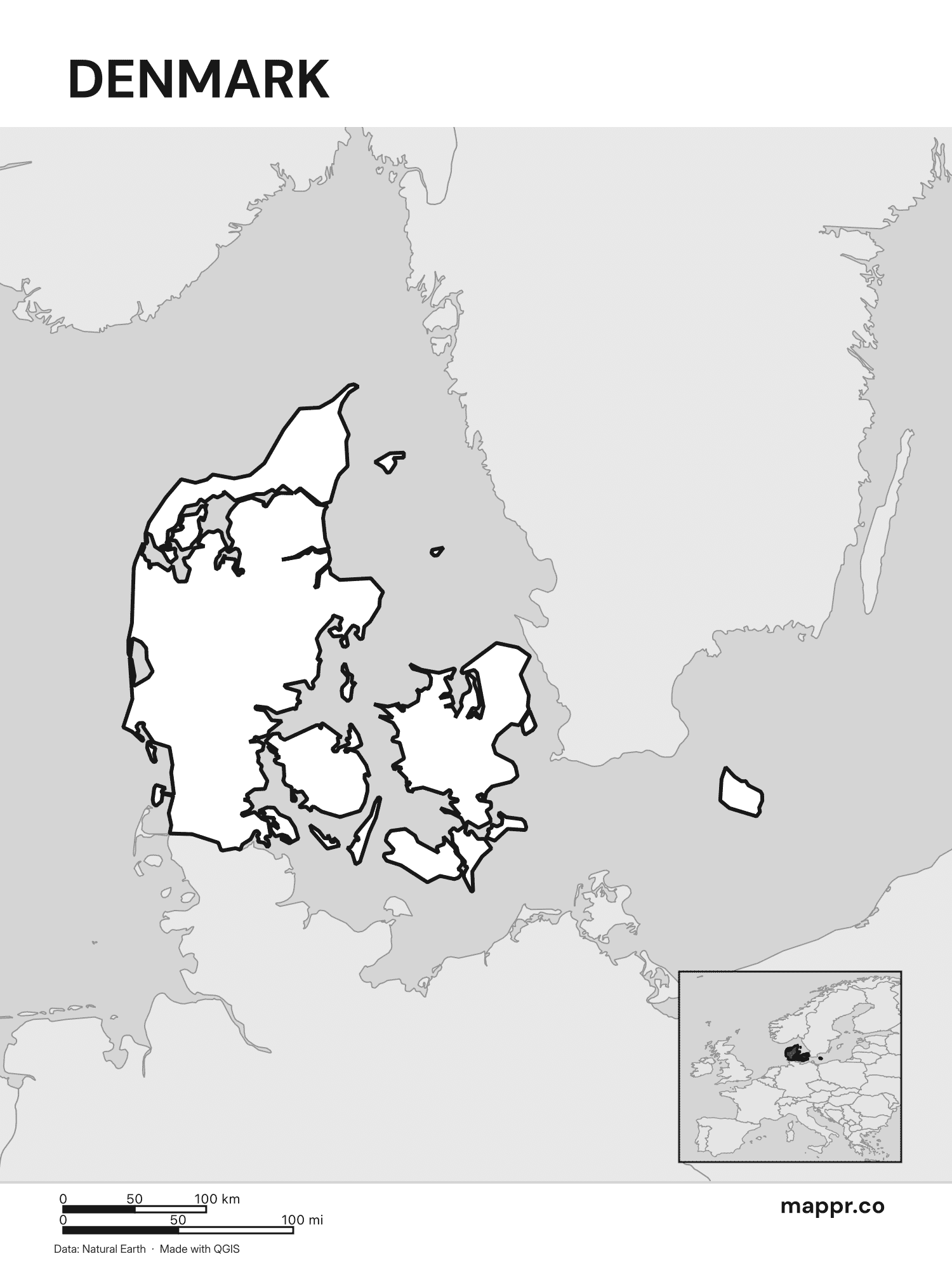 Denmark Maps — Free Printable Maps of Denmark | Mappr